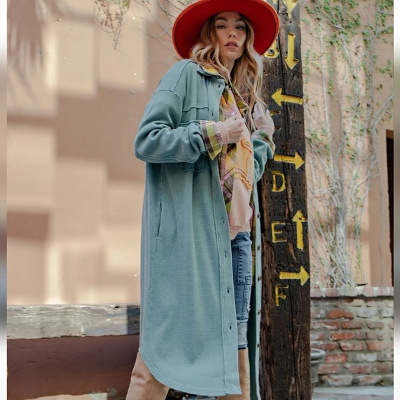 easel | Jackets & Coats | Easel Thermal Button Down Shirt Dress Long ...